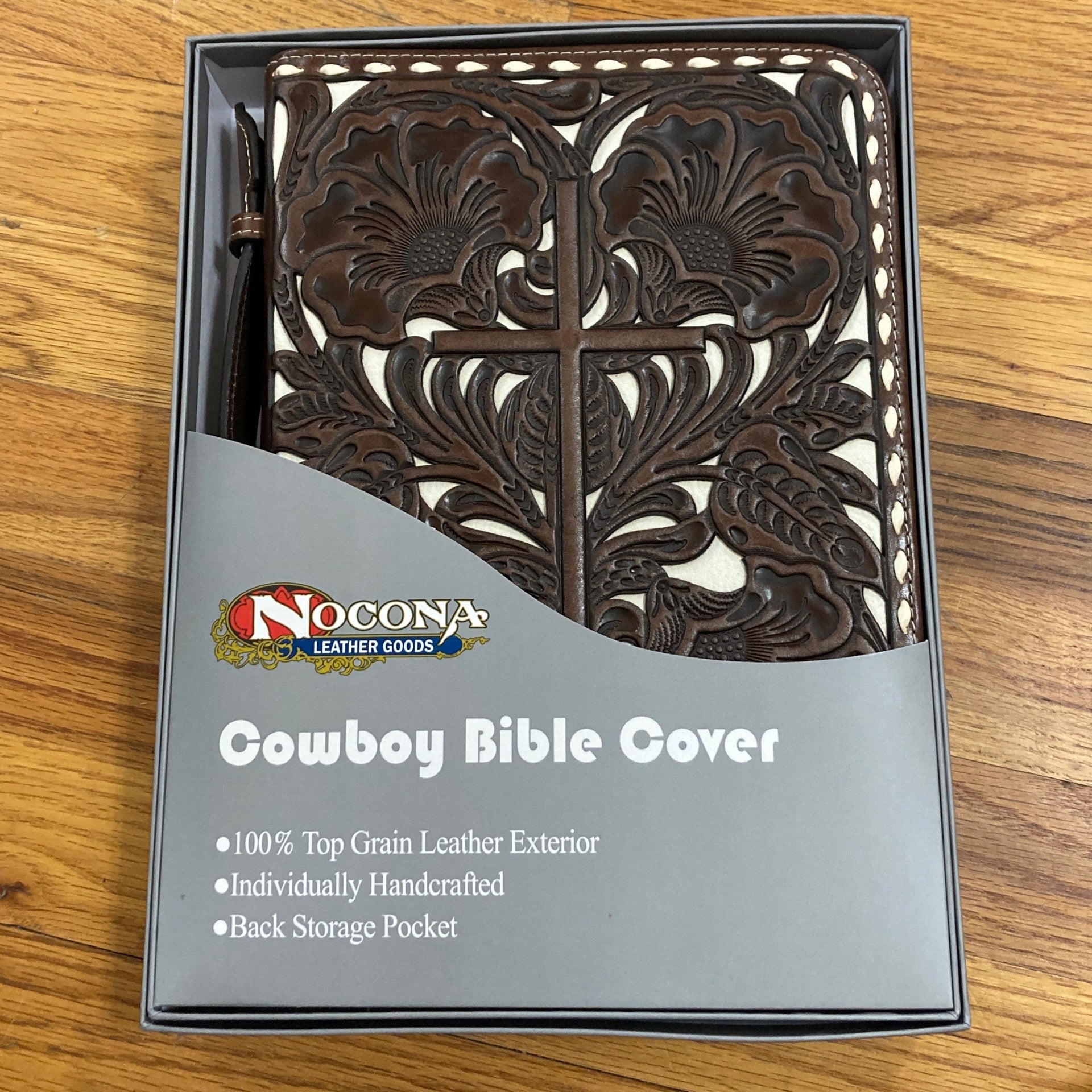 Tooled White Filigree Bible Cover | Cargill Custom Leather